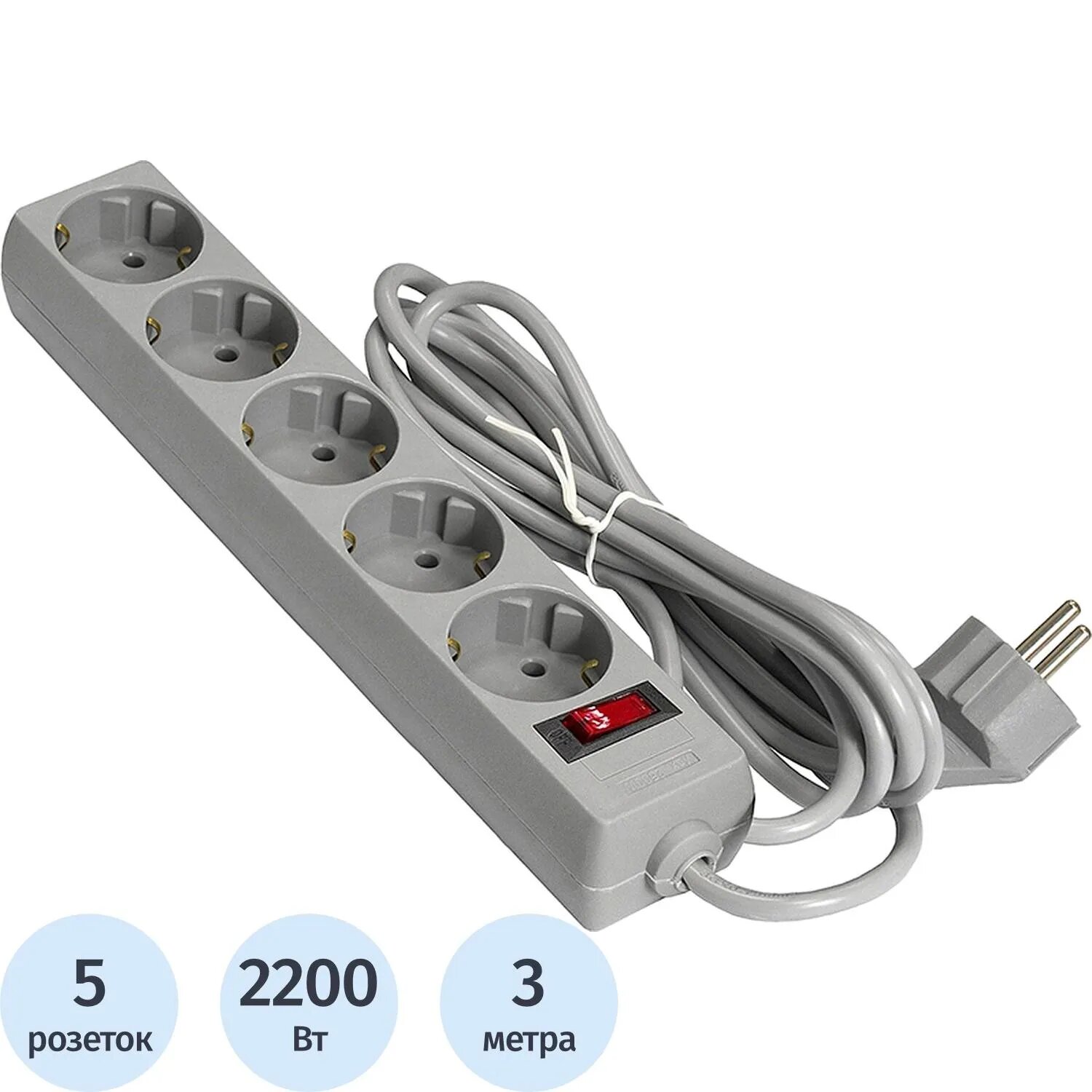 Сетевой фильтр ExeGate SP-5-3G 5р/3м, 10А/2.2кВт, серый(EX221186RUS)