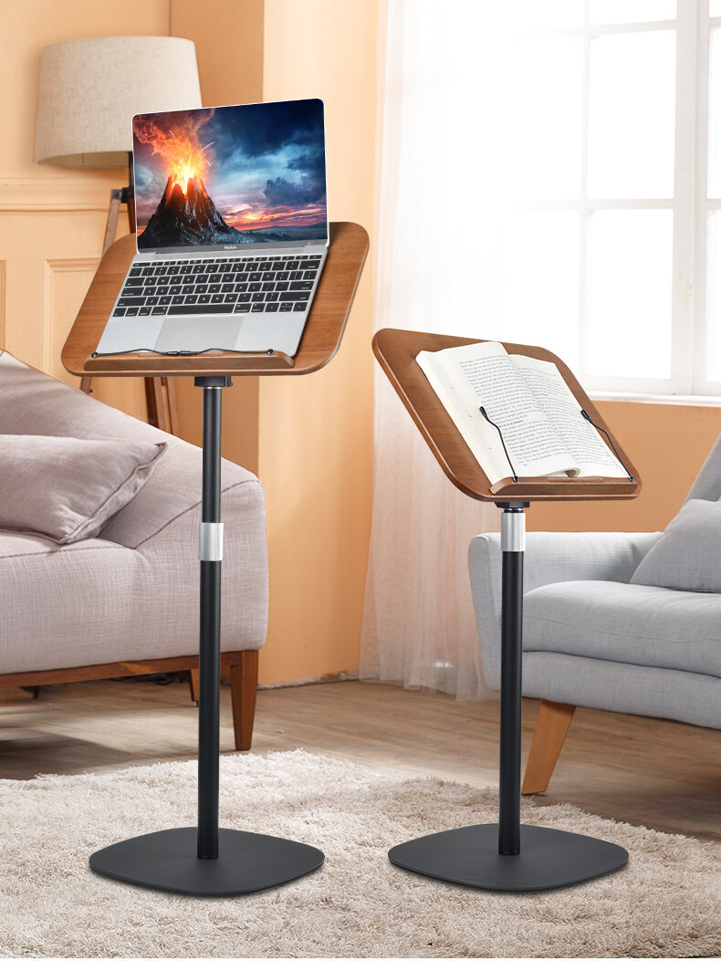 Напольная подставка для чтения，Рабочий стол из дуба + металлическое основание, регулируемое на 50-130 см