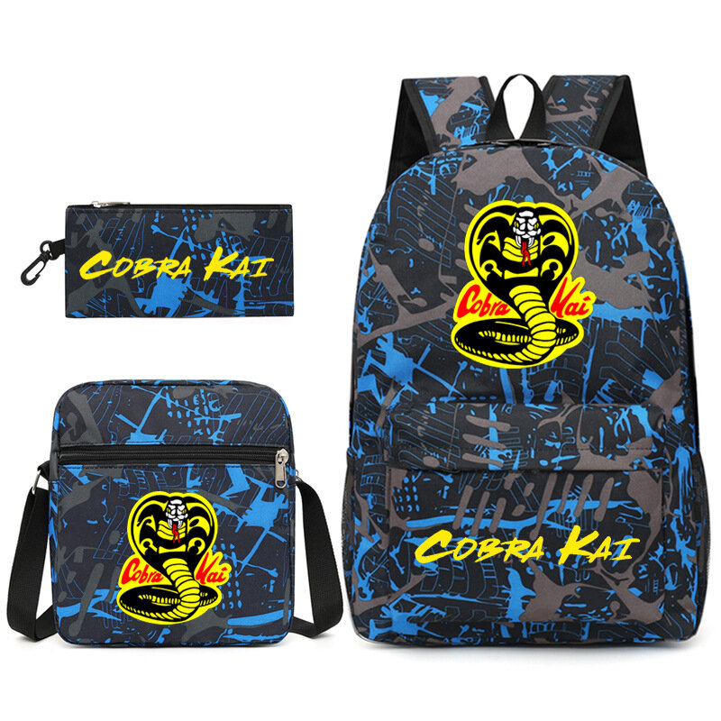 Детская школьная сумка из трех предметов для каратэ, повседневный рюкзак, студенческий рюкзак для мужчин и женщин, уличный рюкзак большой емкости с принтом