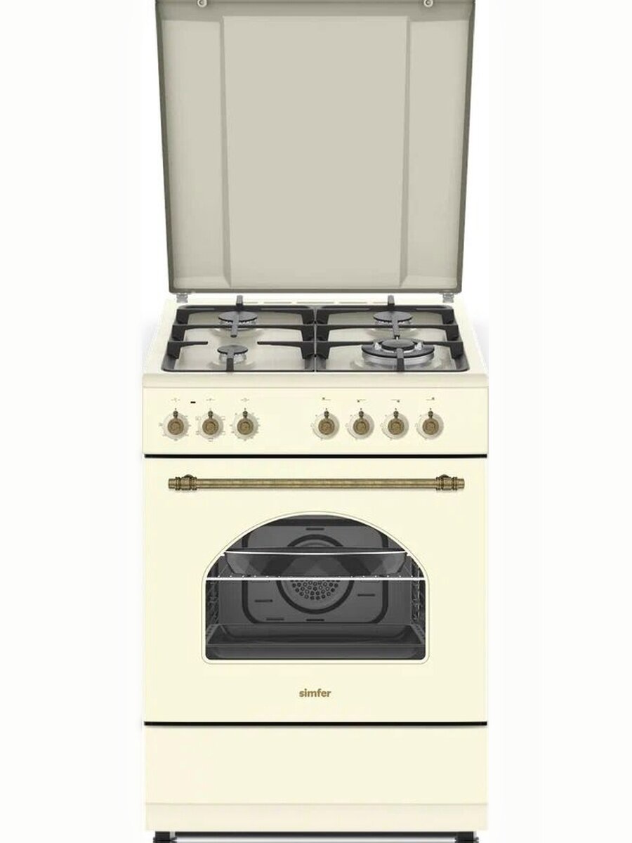 Газовая плита Simfer, 60х60см, электрическая духовка, 60л ,5 режимов, конвекция, газ-контроль, автоподжиг, WOK конфорка