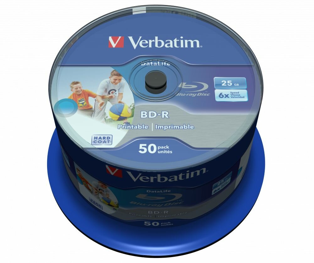 Оптические диски Verbatim BD-R SL 25 ГБ 6X DataLife HTL с покрытием HardCoat 50 шт. на шпинделе