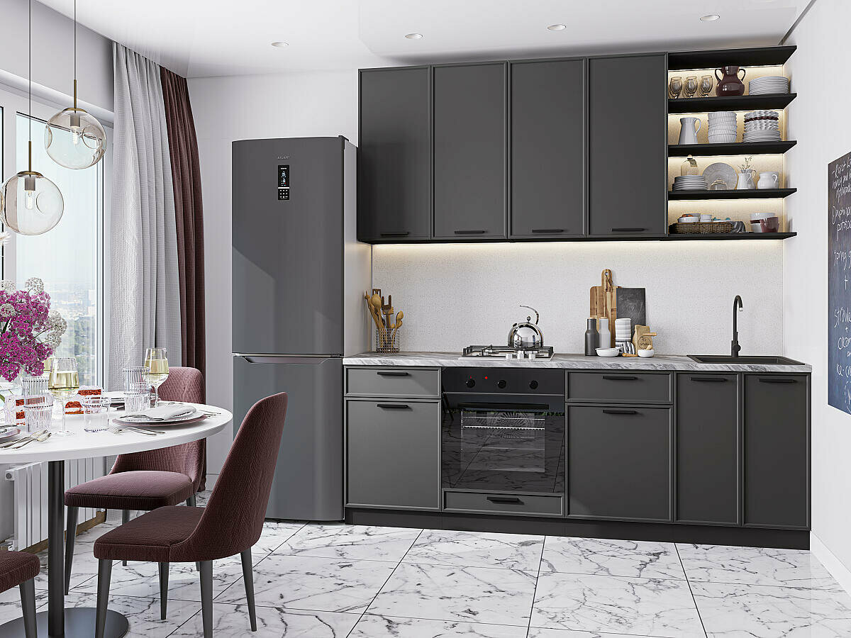 Готовый кухонный гарнитур 2.2 метра кухня без столешницы Фрейм-02 Stormy Silk, Белый