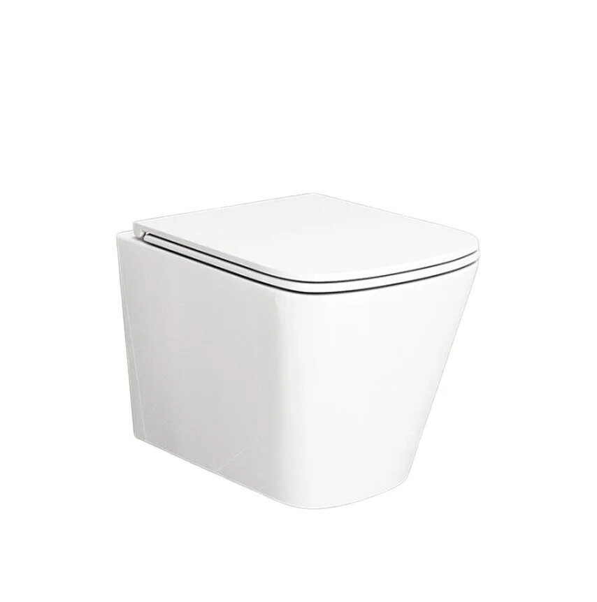 Унитаз подвесной Maretti Umbria UM10PBM08-844 с микролифтом, безободковый, без бачка, антивсплеск, фарфоровый, белый, глянцевый, прямоугольный, сиденье для унитаза в комплекте