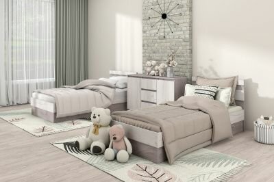 Комплект детской мебели для спальни Соната набор 4 Дуб крафт серый/Дуб крафт белый