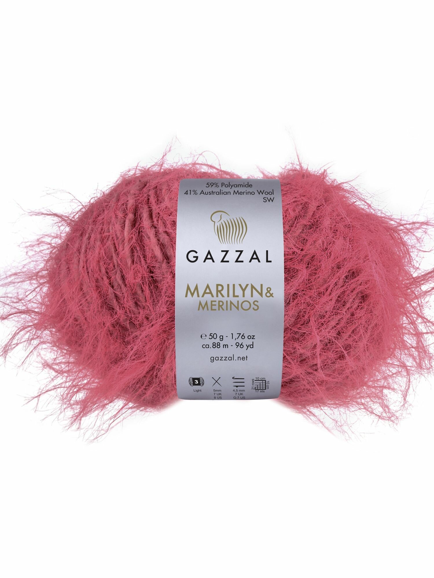 Пряжа Marilyn&Merinos Gazzal, вишня - 8266, 41% австралийская мериносовая шерсть SW, 59% полиамид, 5 мотков, 50 г, 88 м.