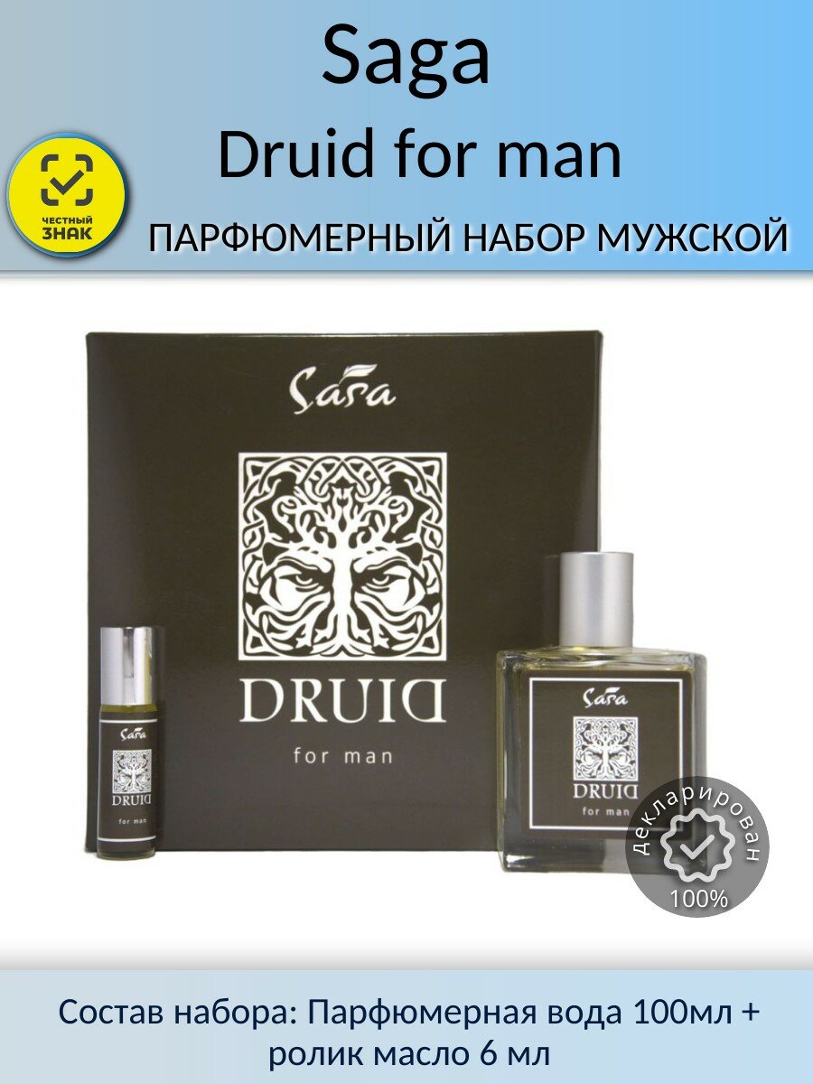 Набор Мужской Saga Druid for man: Парфюмерная вода 100 мл, ролик масло 6 мл