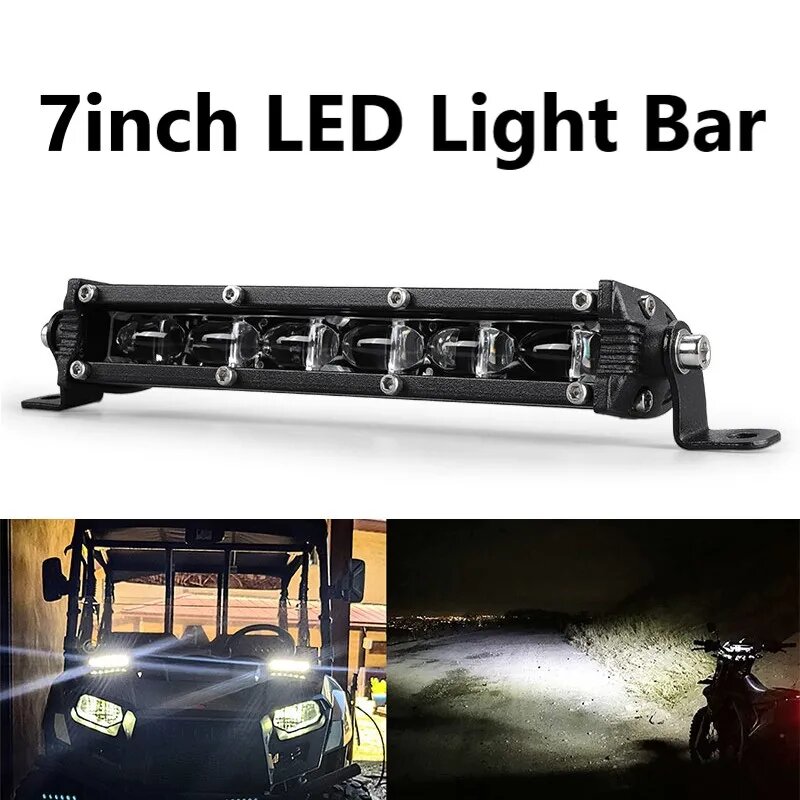 6000K белая дополнительная головная фара, светодиодная 7-дюймовая прямая фара 12/24 В для кафе Racer, скутера, круизера, мотоцикла, 4x4, противотуманная фара