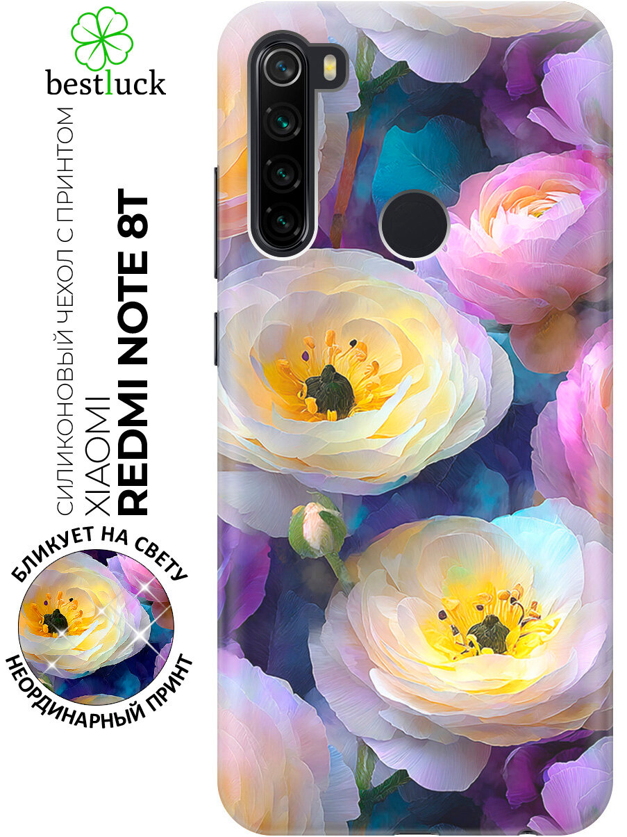 Силиконовый чехол на Xiaomi Redmi Note 8T с принтом "Кружева из ранункулюсов"