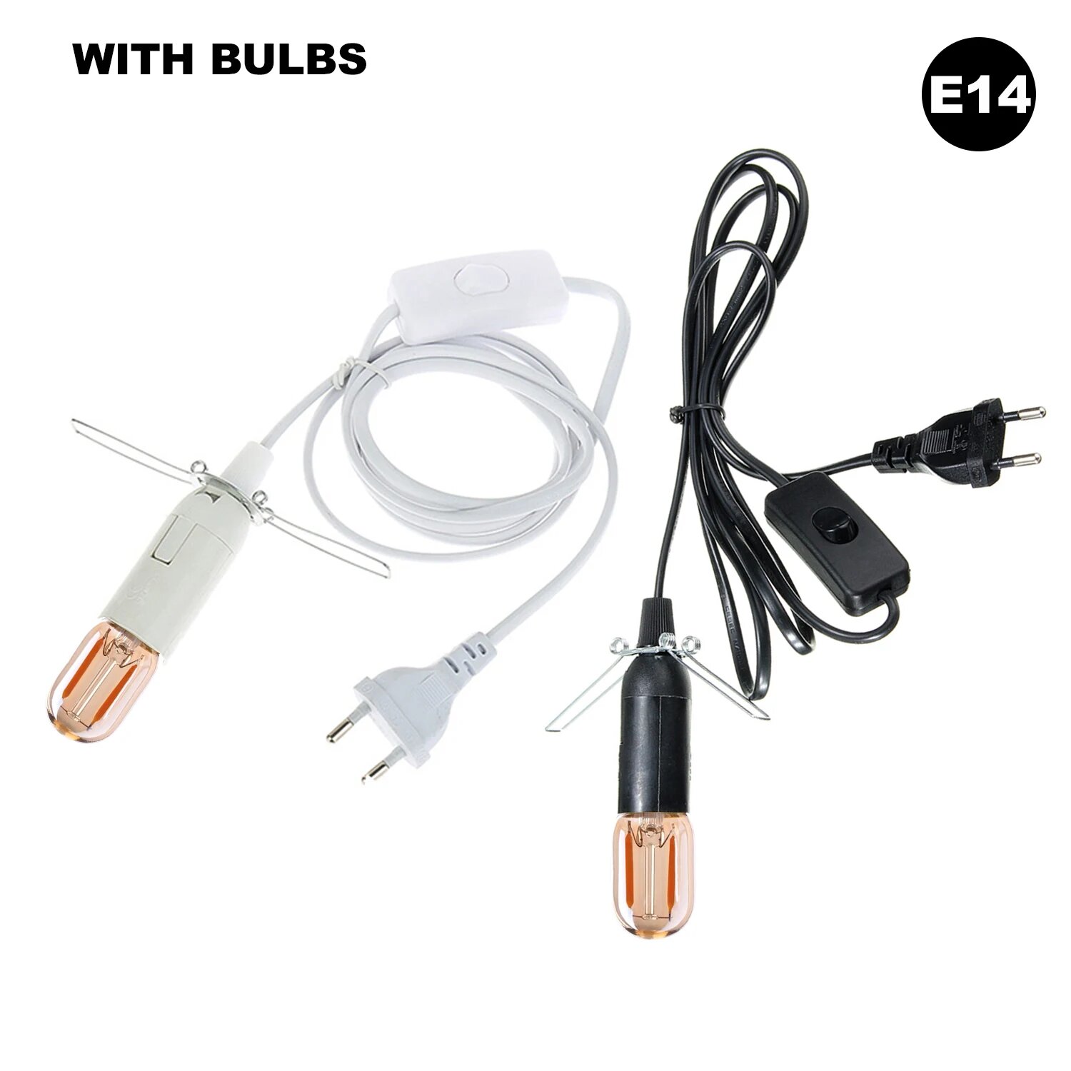 GANRILAND кабель для лампы 1,8 м черный белый с выключателем и диммером E14 switch with bulb, White