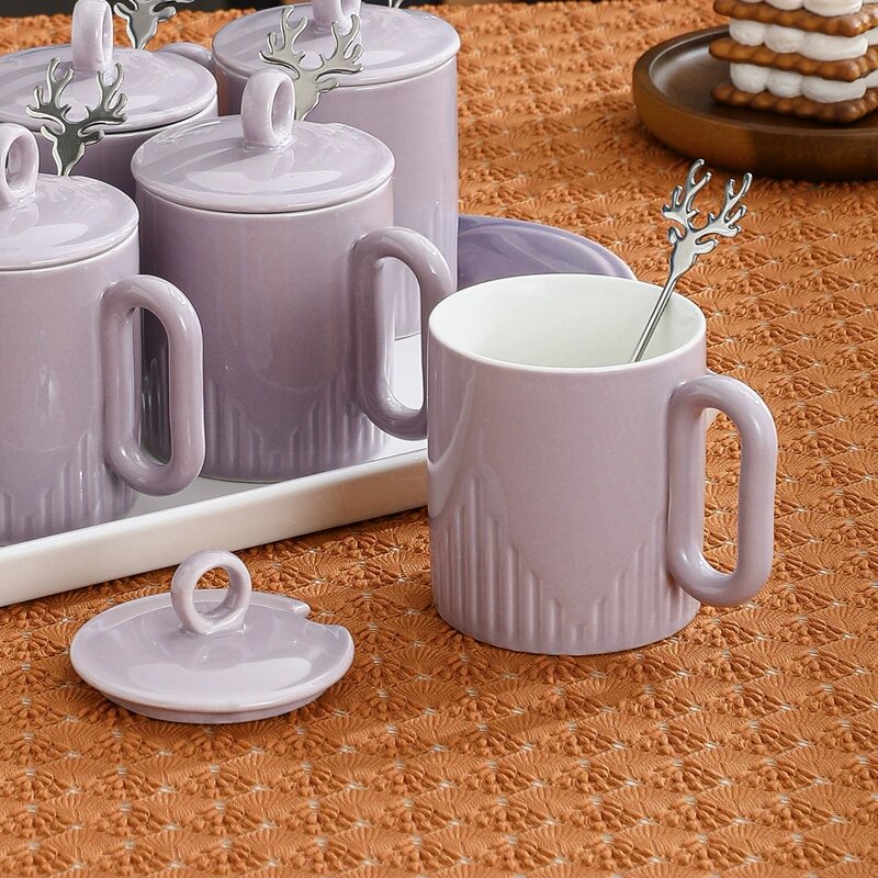 Керамическая чашка Morange Purple с крышкой, комплект 1 чашка + 1 крышка для чайного времени, элегантное повседневное