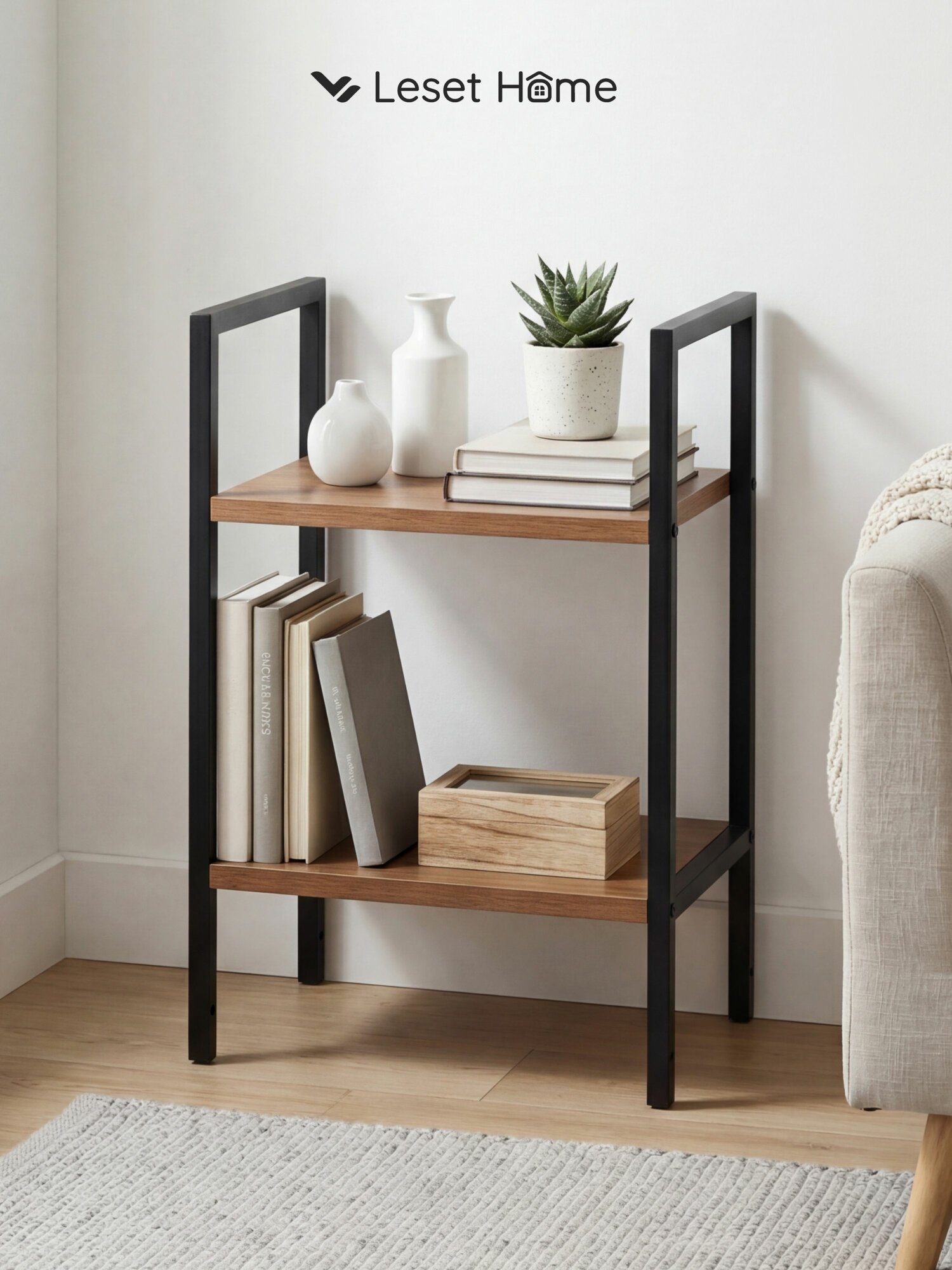 Стеллаж Leset "Стилвуд" 12, металл черный, ЛДСП орех лион светлый, 30 см x 23,5 см x 47 см