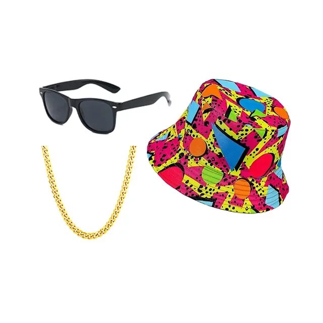Ретро 80-е хиппи диско костюм 6 шт. L, Hat Set B