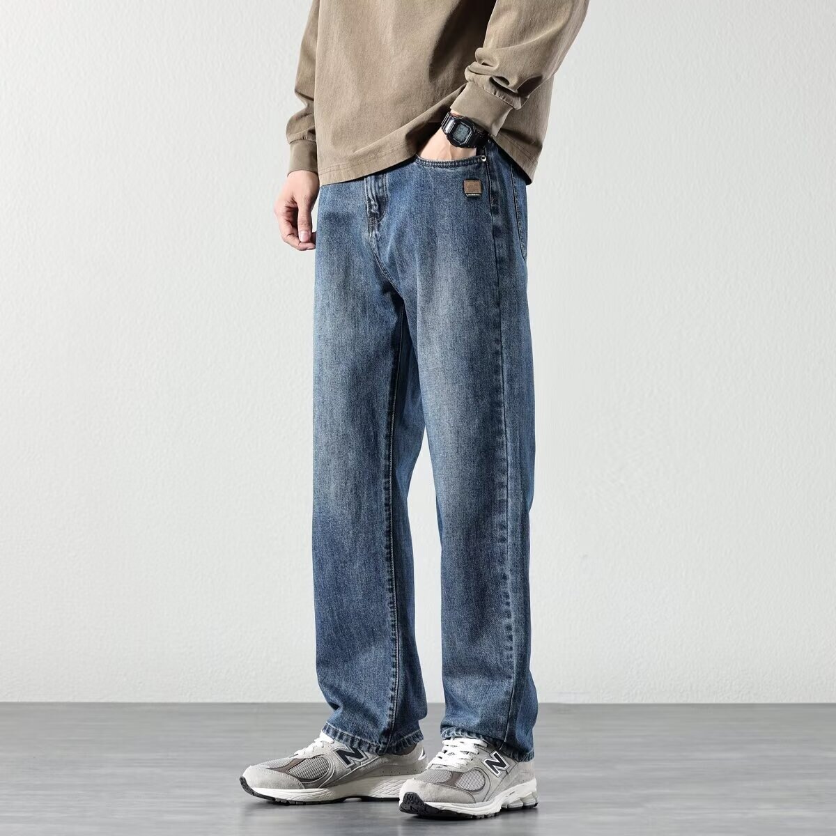 Тренд RONG CH Джинсы Мужские Винтажные Черные Кроп Американские Прямые Деним, Размер_38