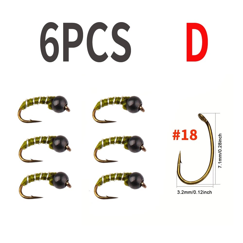 Vtwisn Латунная бусина Голова Зебра Midge Nymph Fly Larva Pupa Emergers Мокрая нахлыстовая рыболовная муха Форель Bluegill Panfish Рыболовная приманка Приманка