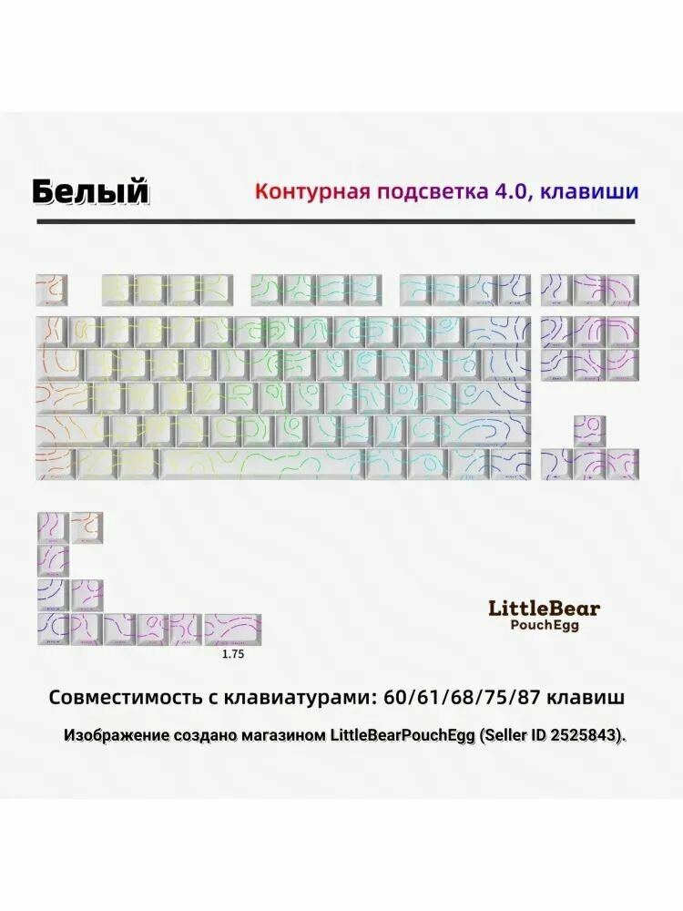 Белые кейкапы Контурная подсветка 4.0: 87 клавиш + дополнения, стандартная высота