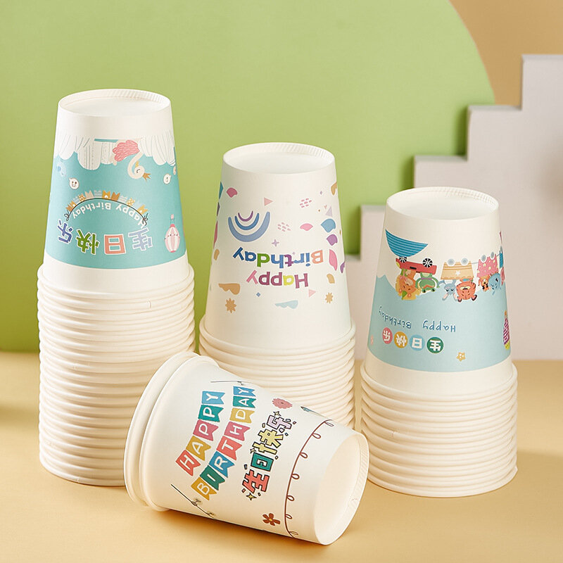 Одноразовые бумажные стаканчики для праздника: на день рождения, на первый месяц ребенка, на сто дней. Утолщенные,