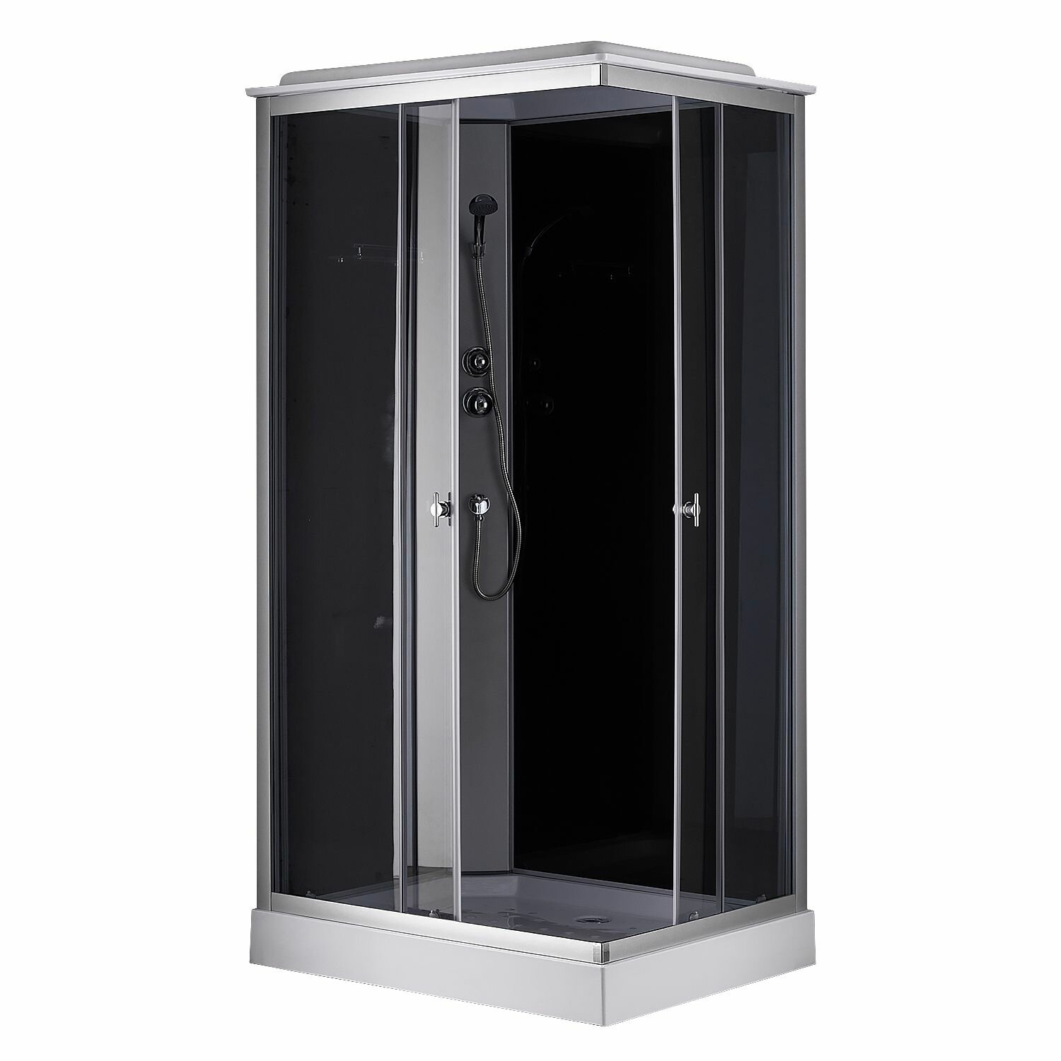 Душевая кабина Loranto 1000х800х2150 левосторонняя, черное заднее стекло, поддон 13см, матовое стекло 4мм, профиль сатин (CS-5180-13L G)