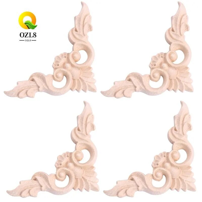 (E O X A) 4шт 8 x 8см деревянные резные угловые накладки мебель украшения дома неокрашенные аппликации