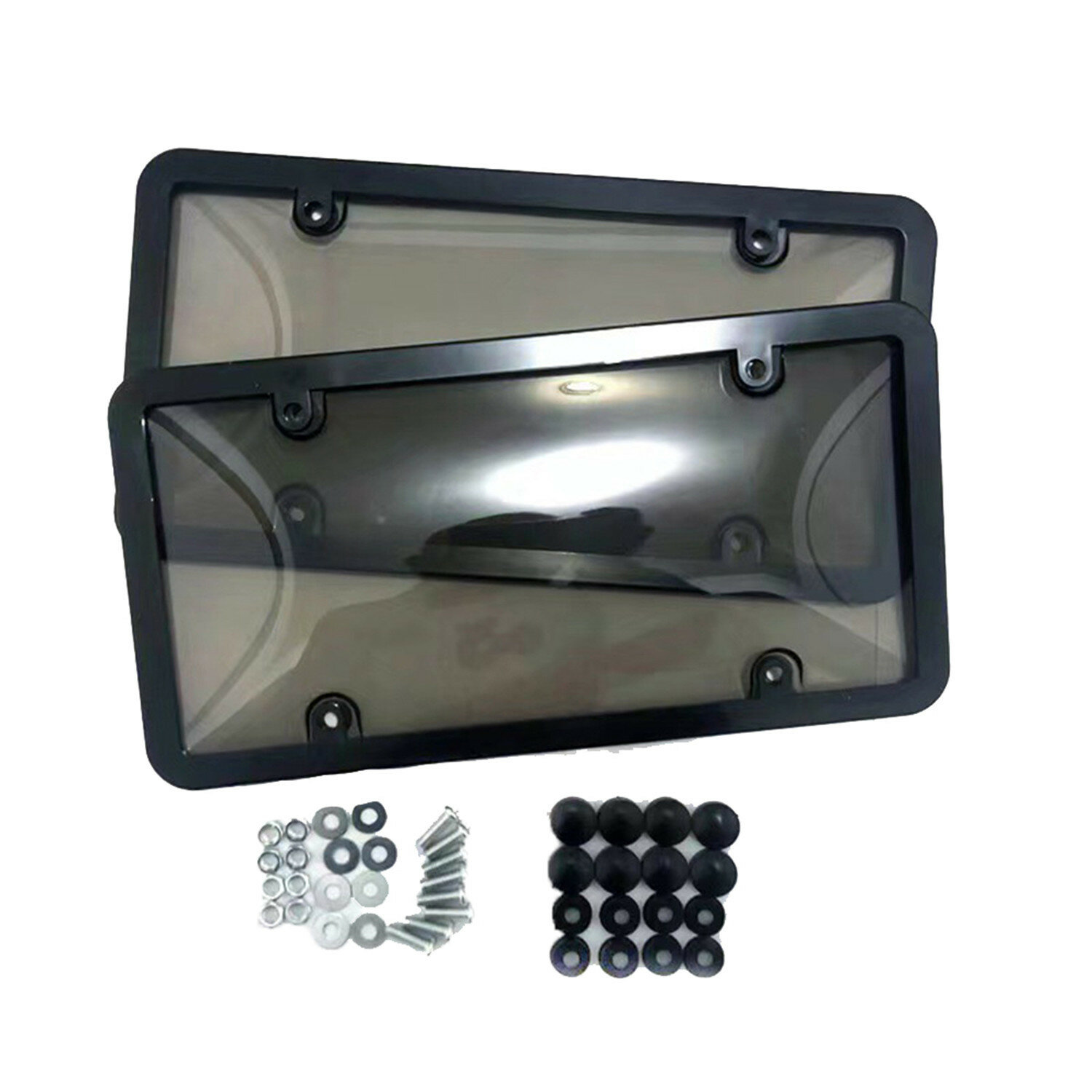 Чехлы для номерных знаков, 2 штуки, прозрачные рамки для номерных знаков с 4 отверстиями, винты и крышки, защита для номерных знаков, комплект щитков для американских номерных знаков, черный, размер 31*16см/12*6.3дюйма, материал ABS пластик
