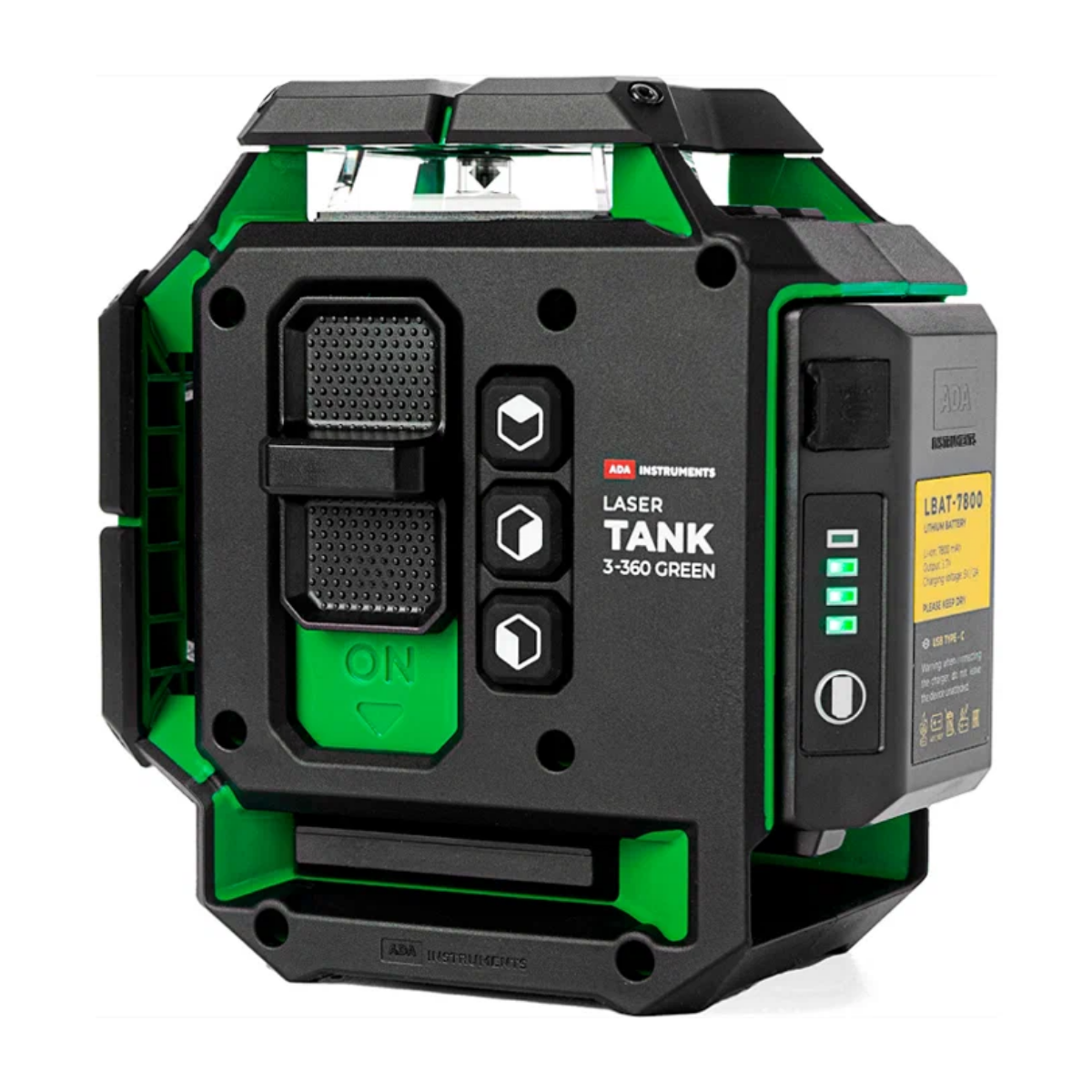 Лазерный уровень ADA LaserTANK 3-360 Green Basic Edition черный/зеленый, 3 луча, дальность 40/70м