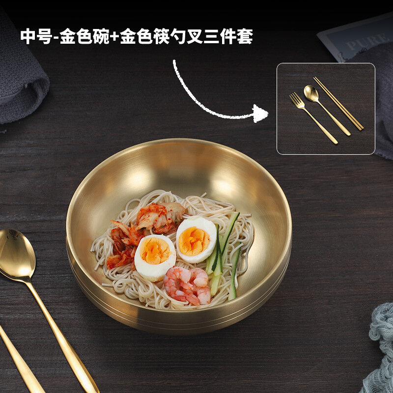 Корейский стиль, двухслойная антиожоговая нержавеющая стальная миска, посуда в стиле Ins, большая миска для риса, миска для супа, миска для рамена, миска для холодной лапши, домашняя посуда