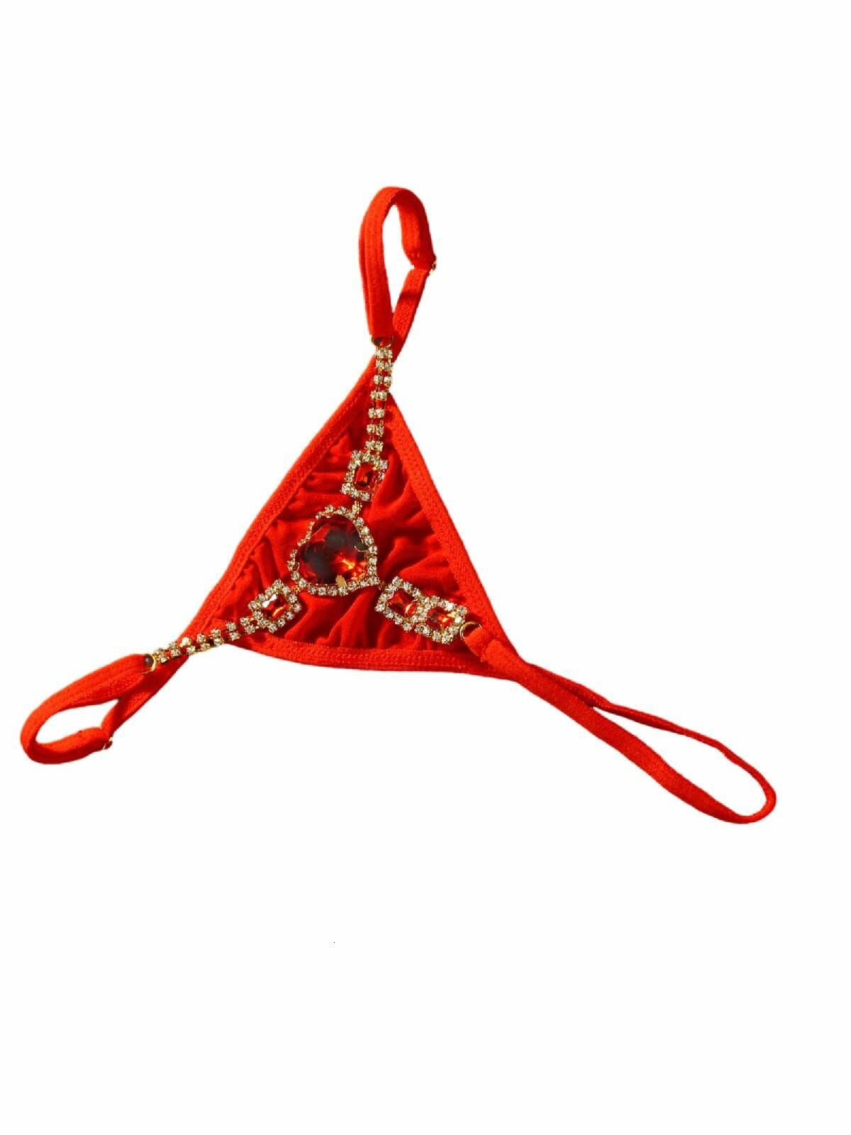 Стринги на цепочке со стразами для тела-красные