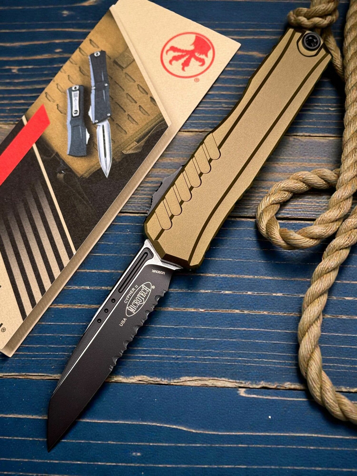 Нож складной MicroTech MCT12412OD Cypher II, Part Serrated Black Blade, OD Green Handle