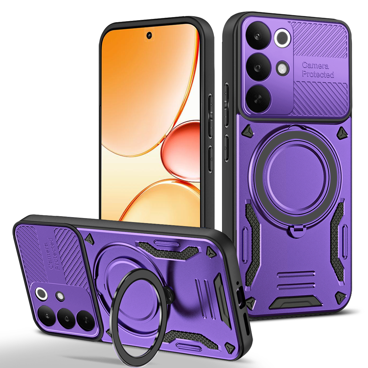 Чехол Для Realme C85 Pro/Реалми C85 Про, soft touch, чехол-кардиомонитор, поликарбонат (PC), защита камеры, ударопрочный, встроенная подставка, усиленные углы, realme, Realme C85 Pro, purple,
