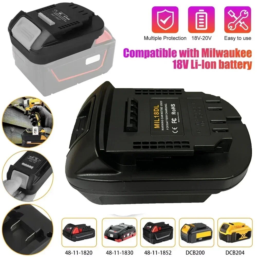 Адаптер-адаптер MIL18DL для литий-ионного аккумулятора Milwaukee 18 В, преобразователь в литий-ионный аккумулятор Dewalt 18 В 20 В, электроинструменты