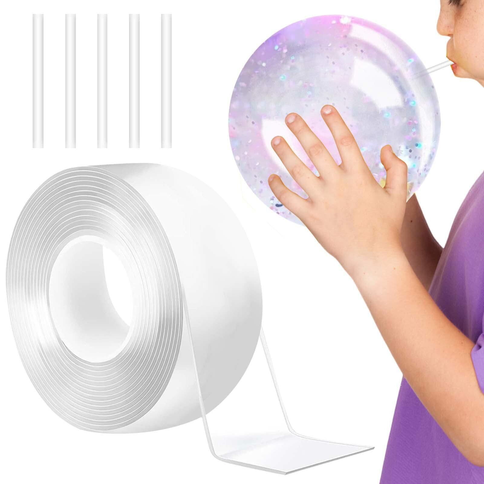 Nano Tape Bubbles, Двусторонняя лента Магическая Пластиковая Пузырьковая, Супер упругие Пузырьковые шары с 5 штуками соломинок, Подарки ностальгия 90-х годов Игрушка, Прозрачный цвет, Размер 3см ширина x 3м длина x 1мм толщина, Материал нанометр, 1x