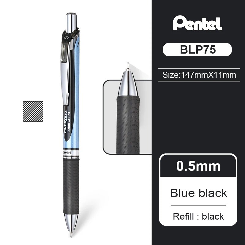 Гелевая ручка Pentel ENERGEL Clena 0,5 мм Синий, Blue black