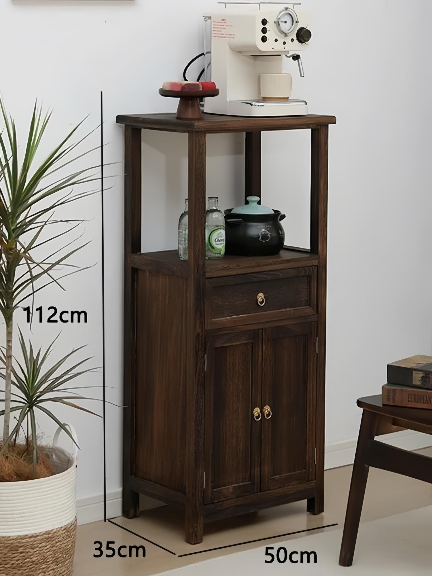 Буфет "Ретро", из массива дерева, угольный, 1 полка, 35x50x112 см