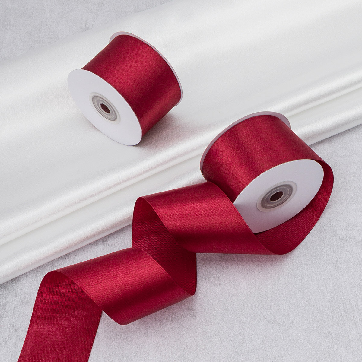 Лента атласная декоративная, 5 см х 22,86 м , цвет бордовый, 2 шт/упак