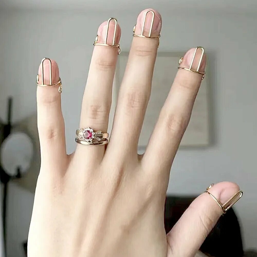 Металлические кольца на палец, съемные кольца для ногтей, набор 10 шт, белый