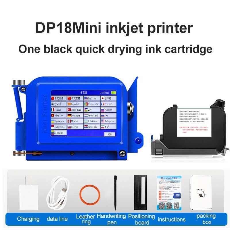 Ручной струйный мини-принтер для этикеток Европейская вилка (EU Plug), Printer--1 black ink