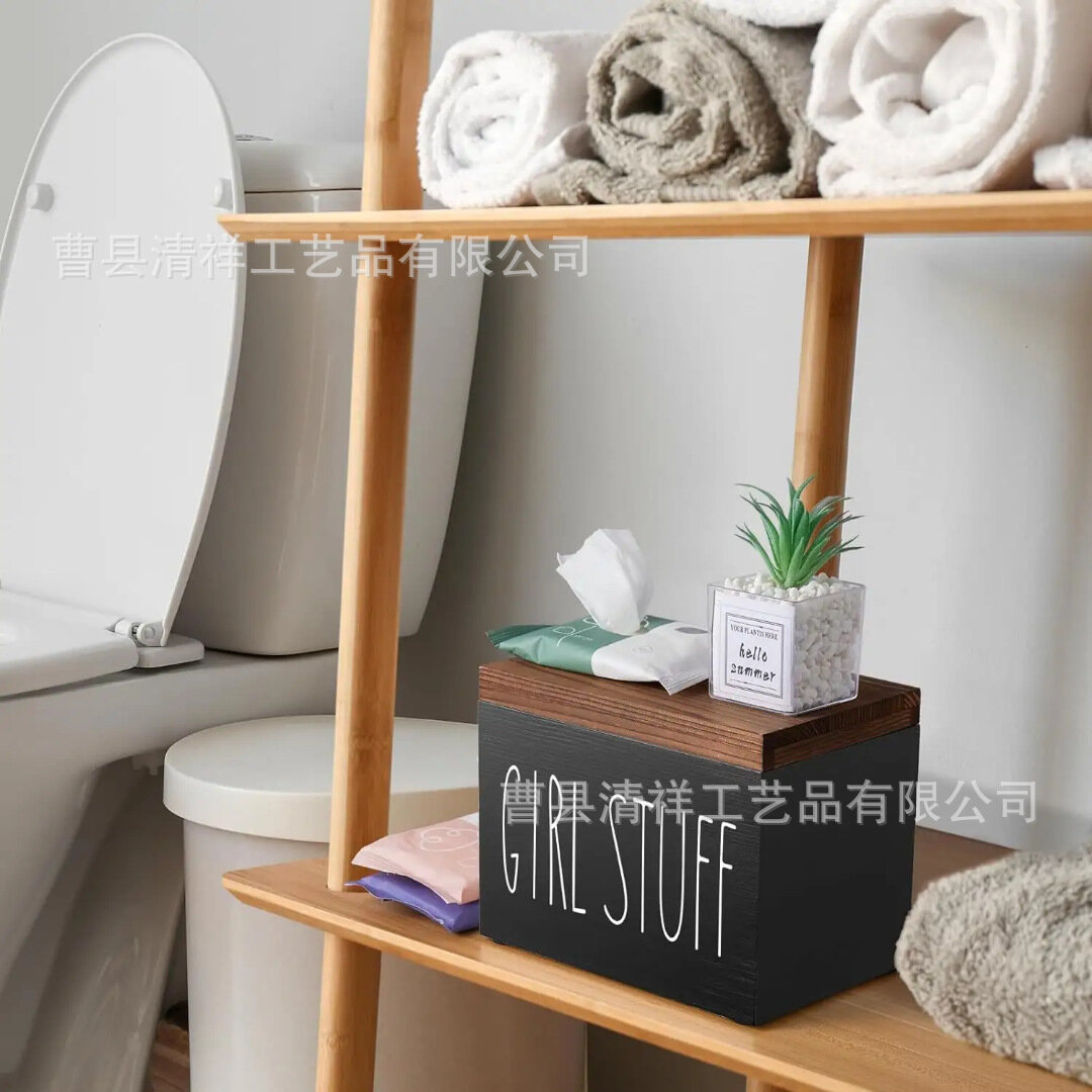 Деревянная коробка для хранения гигиенических прокладок и тампонов с крышкой, органайзер для туалетных принадлежностей в ванной, настольный органайзер для мелочей