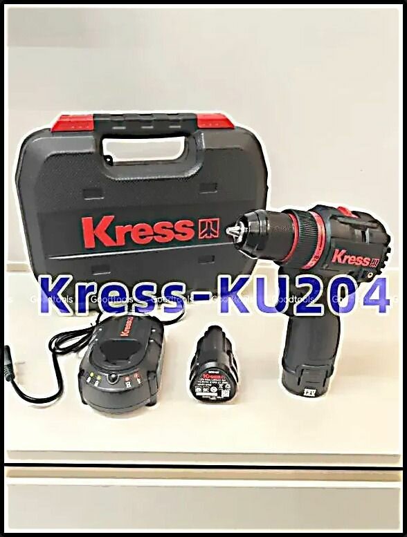 Шуруповерт Kress KU204, литий-ионная дрель 12 В, высокий крутящий момент 50 Нм, с 2 аккумуляторами по 2 Ач и зарядным устройством