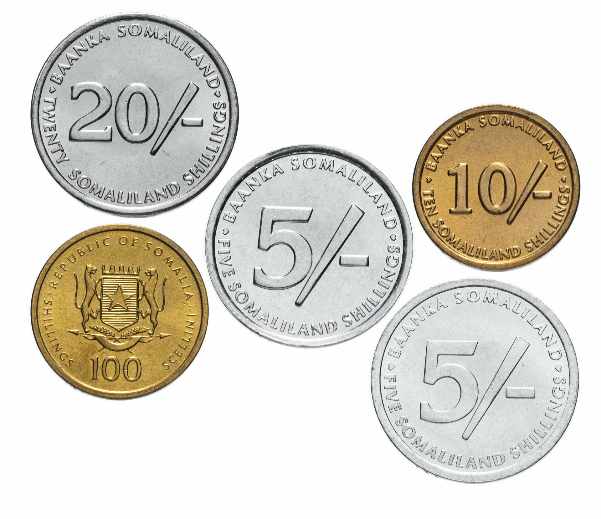 Сомалиленд набор монет 2002-2005 5 штук, в сохранности XF-UNC