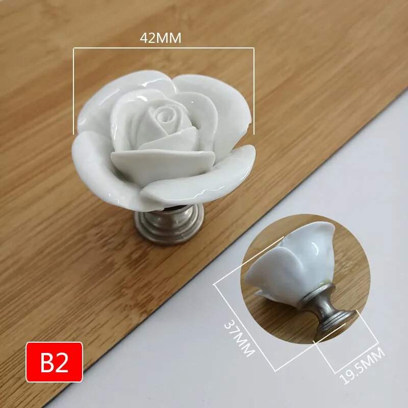 Ручки для шкафов керамические белые с розой P07B2