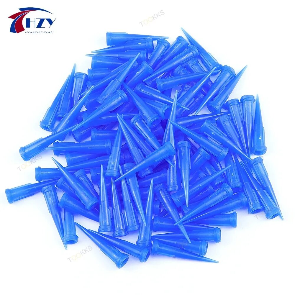 Пластиковые иглы для дозатора клея 22г, синий, 100 шт