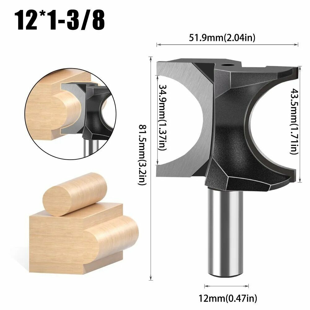 Фреза по дереву кромочная полукруглая 51.9 х 34.9 мм хвостовик 12 мм твердосплавные вставки