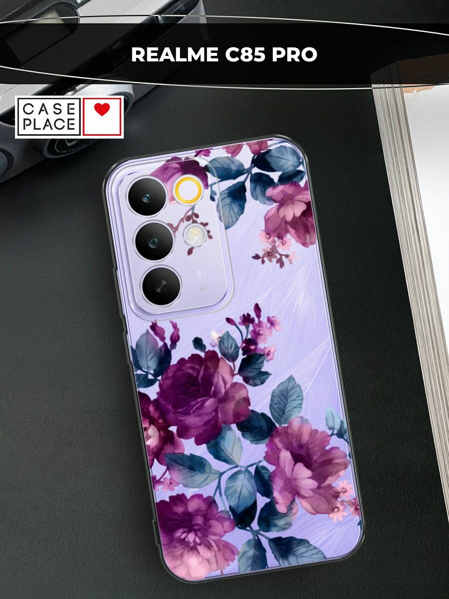Чехол на Realme C85 Pro / Реалми C85 Про с принтом Purple Blossoms, прозрачный