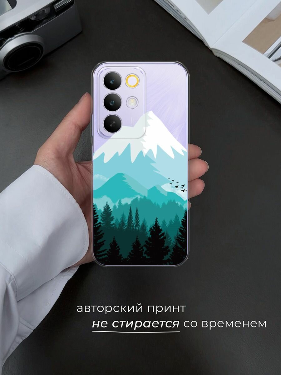 Чехол на Realme C85 / Реалми C85 с принтом Синяя снежная гора, прозрачный — фото 1