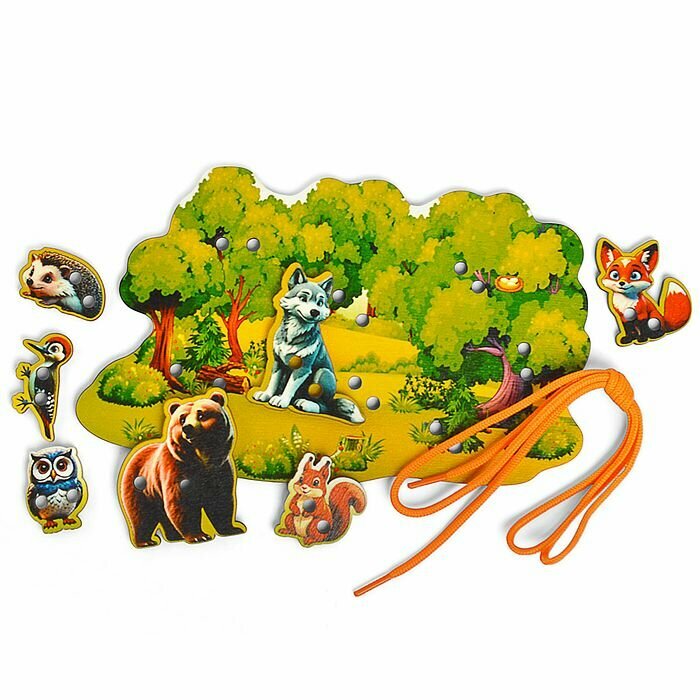 Шнуровка Нескучные игры "Животные в лесу", дерево, от 3 лет