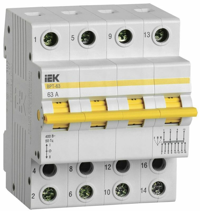 Выключатель-разъединитель IEK ВРТ-63, трехпозиционный, четырехполюсный, 63А