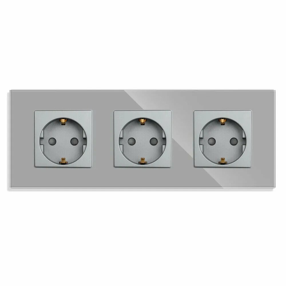 Розетка тройная 3 пост рамка стекло Серый