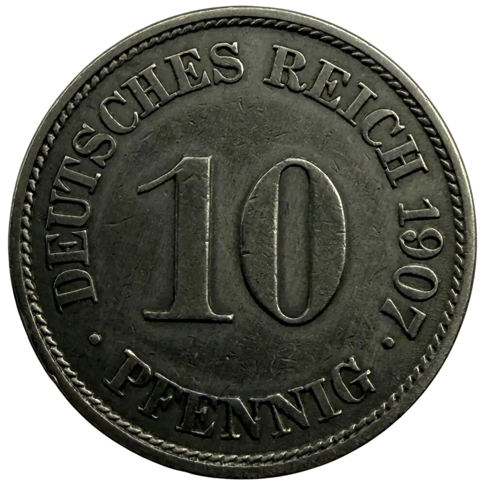Германская империя 10 пфеннигов 1907 г. (J)