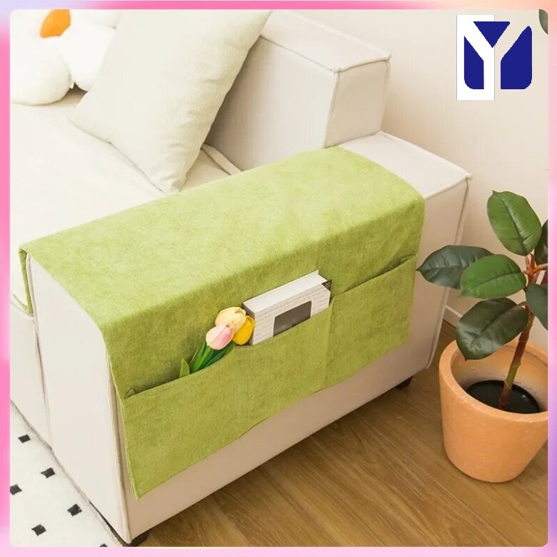 Чехол для подлокотника дивана из хлопка 70x110cm-3Pockets, Зеленый, Fruit Green
