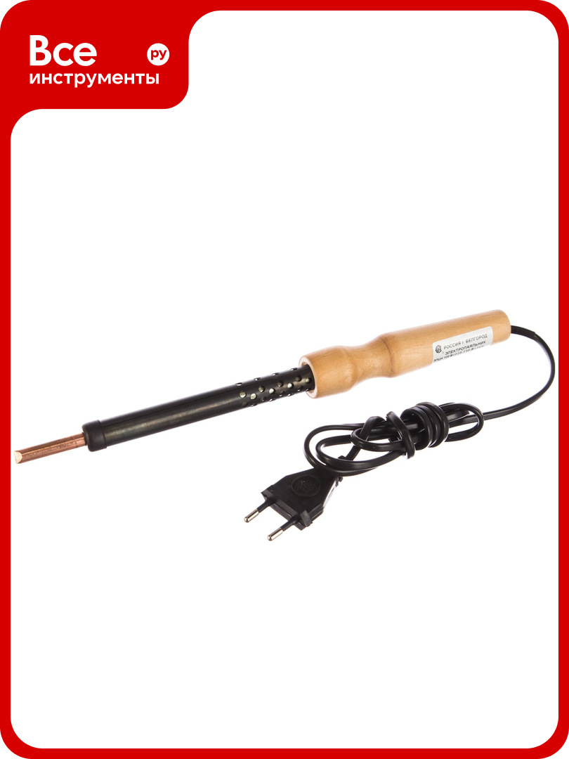 Электропаяльник с деревянной рукояткой 100Вт Без бренда 55407-100