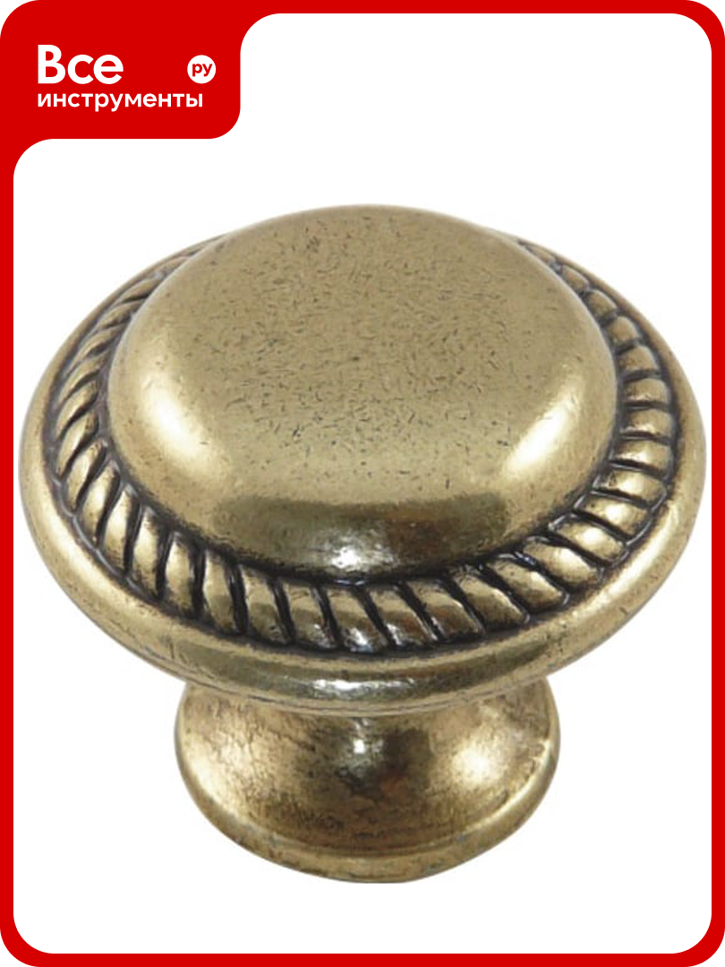 Ручка мебельная AKS UNO, кнопка, старое золото AK 53549, круглая форма, матовое покрытие, изготовлена из цам